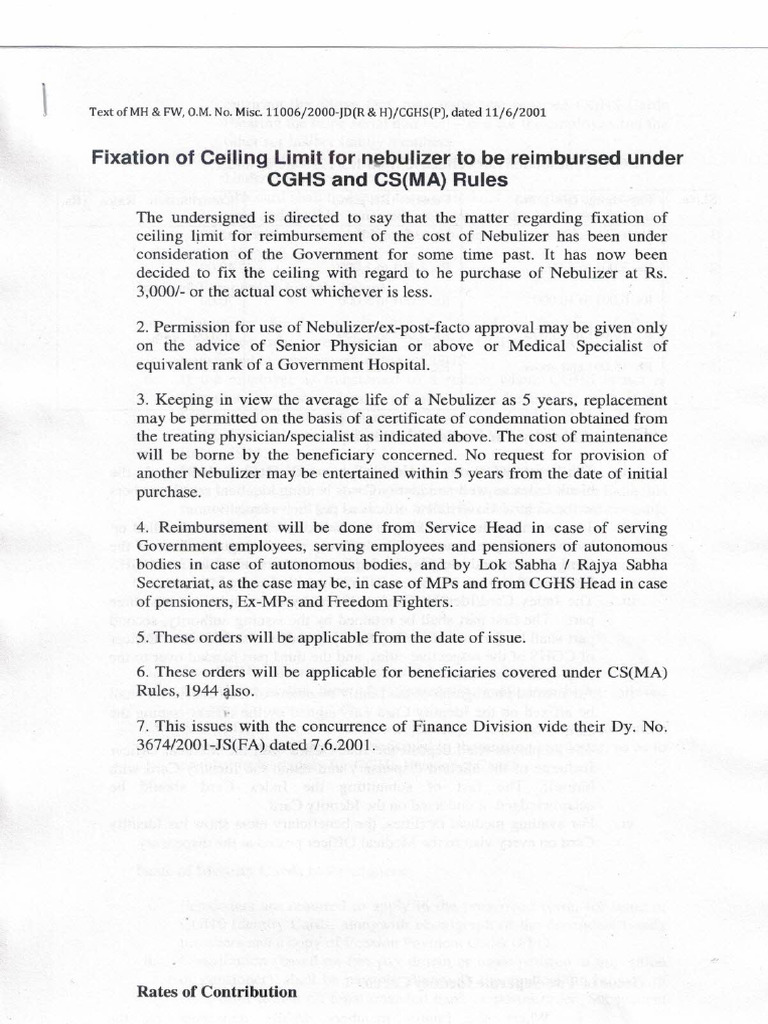 Ceiling Limit For Reimbursement of Nebulizer - Ret | PDF