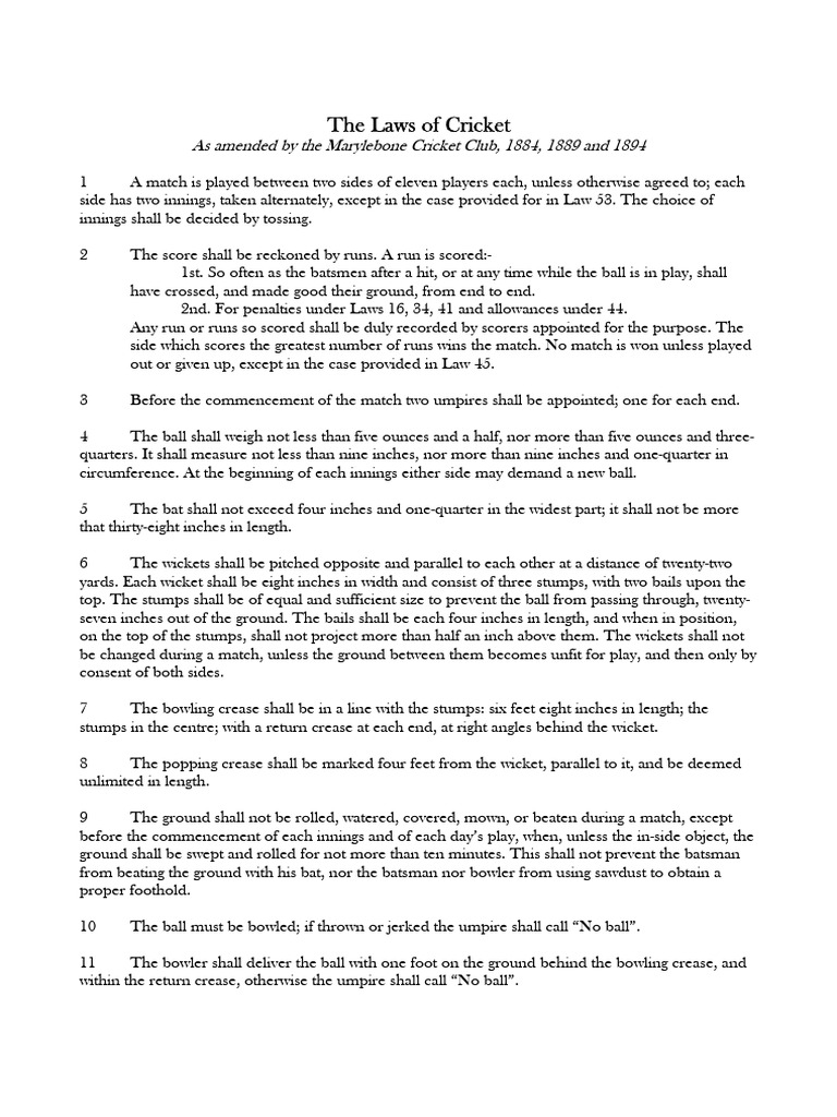 Cricket Laws 1895 | PDF