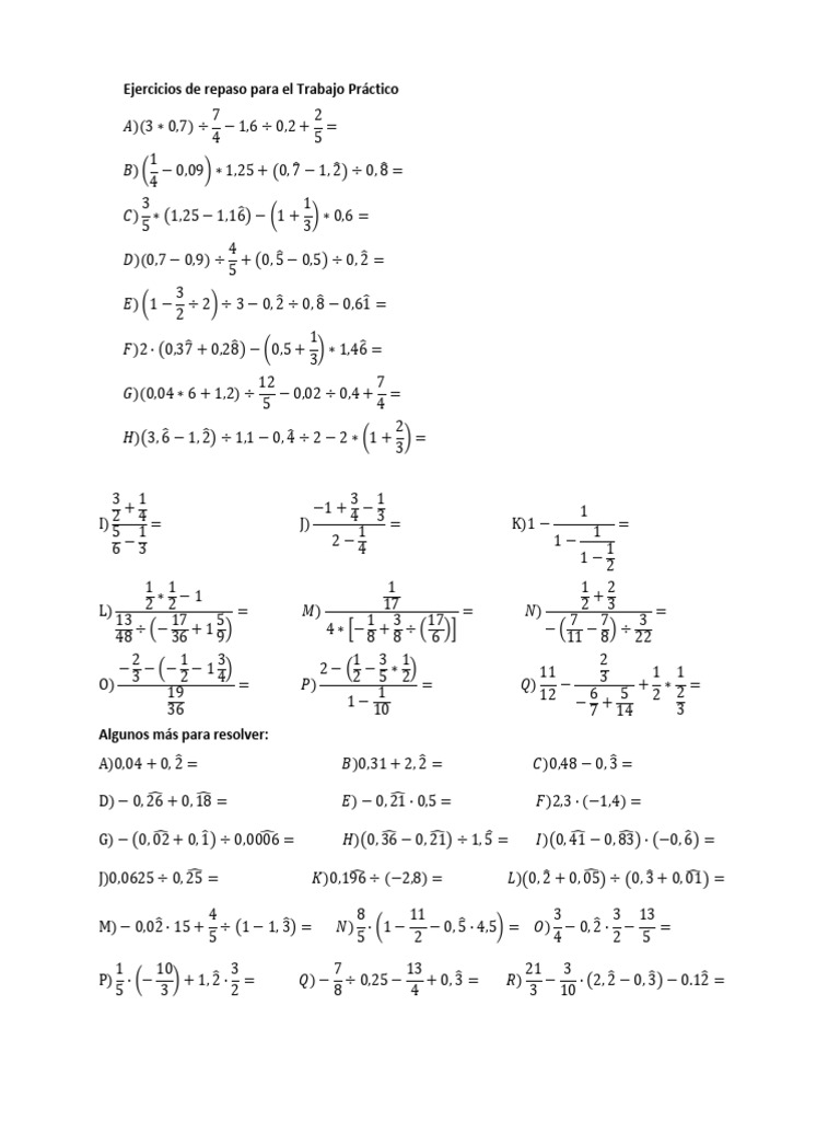 Ejercicios de Repaso para El Trabajo Práctico N2 | PDF