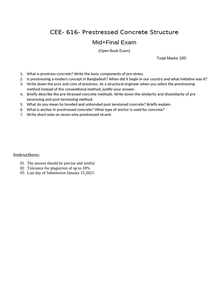 CEE- 616- Prestressed Concrete Structure Assignment | PDF