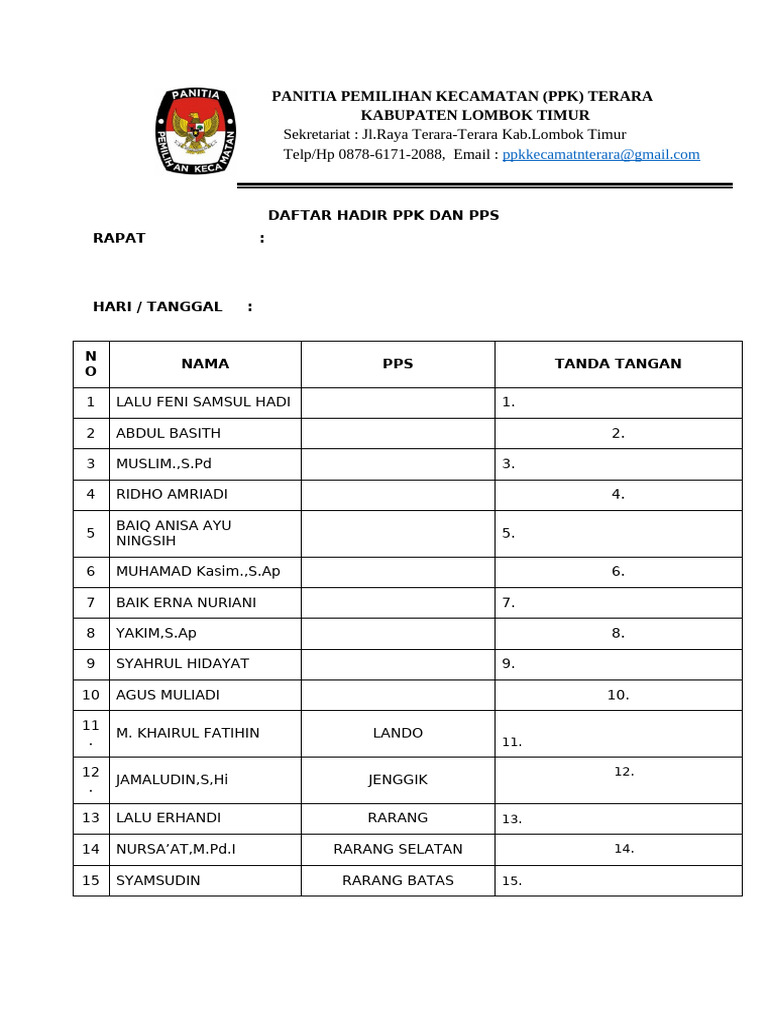 Daftar Hadir PPK DAN PPS | PDF