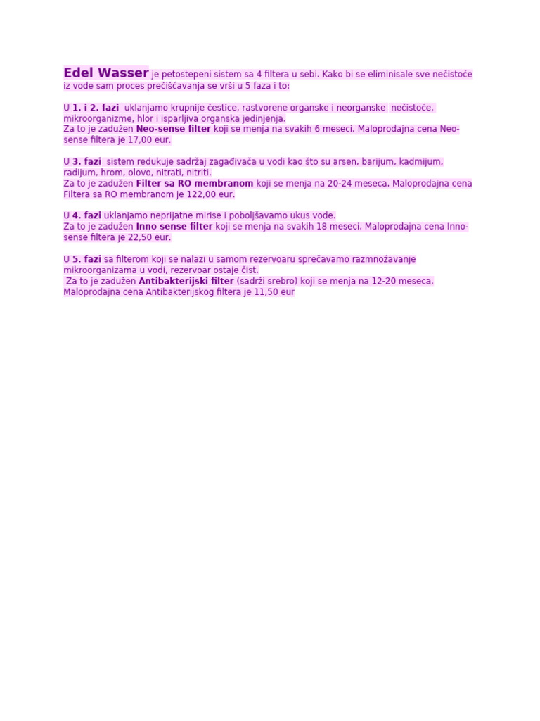 Edel Wasser Odrzavanje | PDF