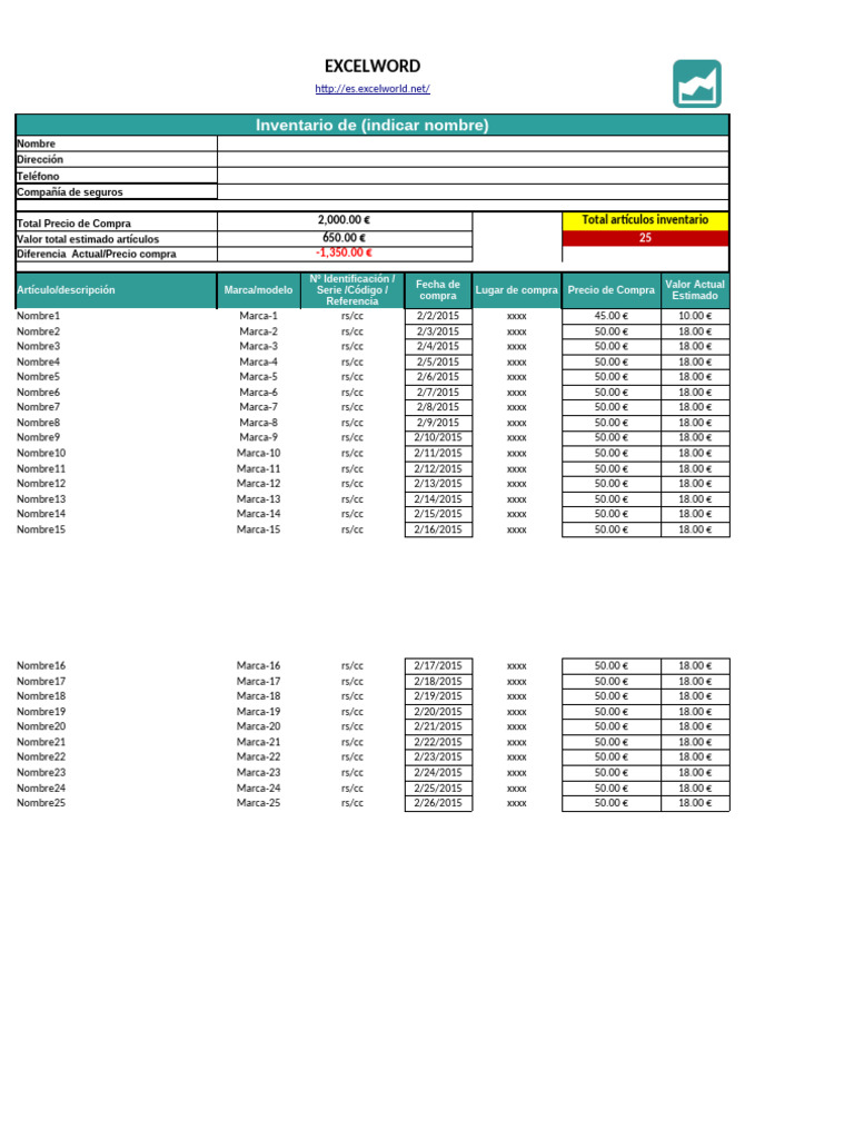 Plantilla de Excel para Inventario | PDF