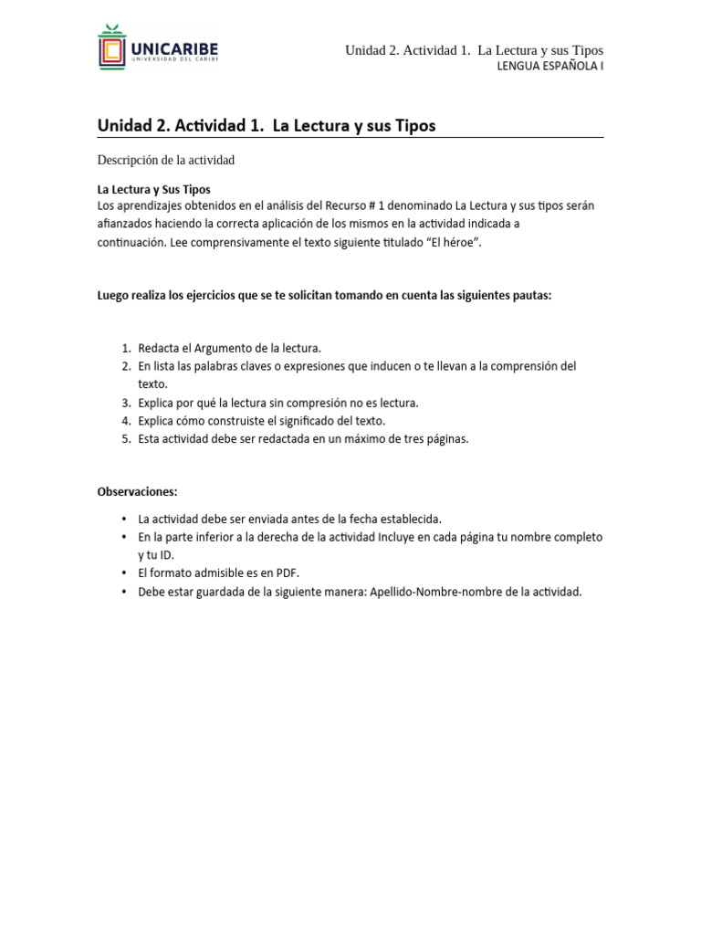 Unidad 2. Actividad 1. La Lectura y Sus Tipos | PDF