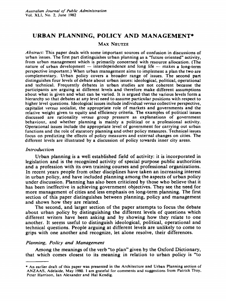Urban Policy ND Management | PDF