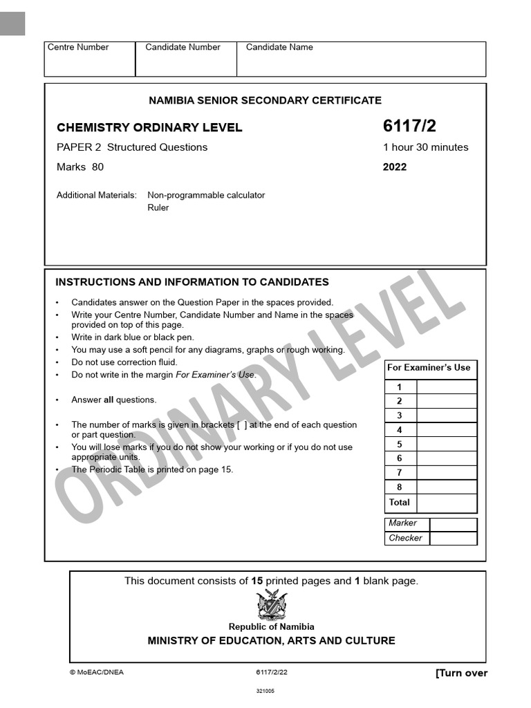 Ordinary - Chemistry Paper 2 6117-2 - First Proof 24.05.2022 | PDF