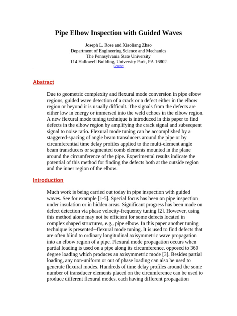Pipe Elbow Inspection With Guided Waves | PDF