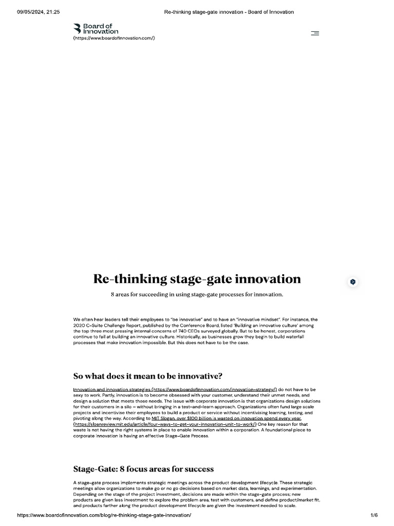 BOARD OF INNOVATION Re-Thinking Stage-Gate Innovation | PDF