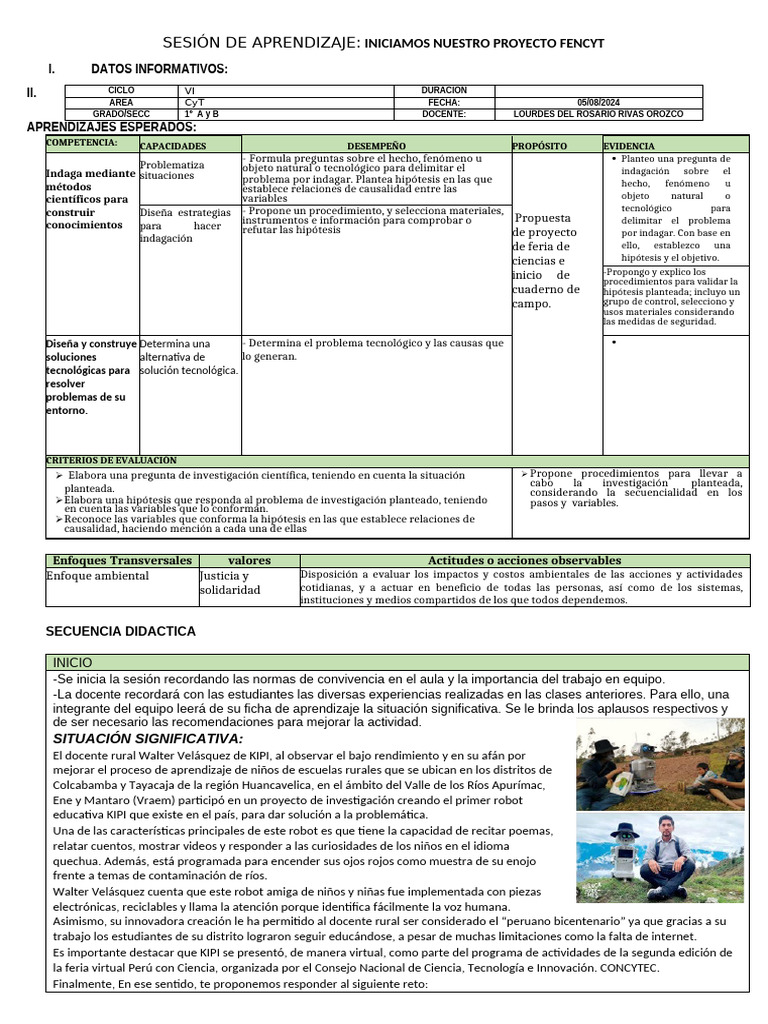 SESIÓN DE APRENDIZAJ1 EUREKA 1° | PDF