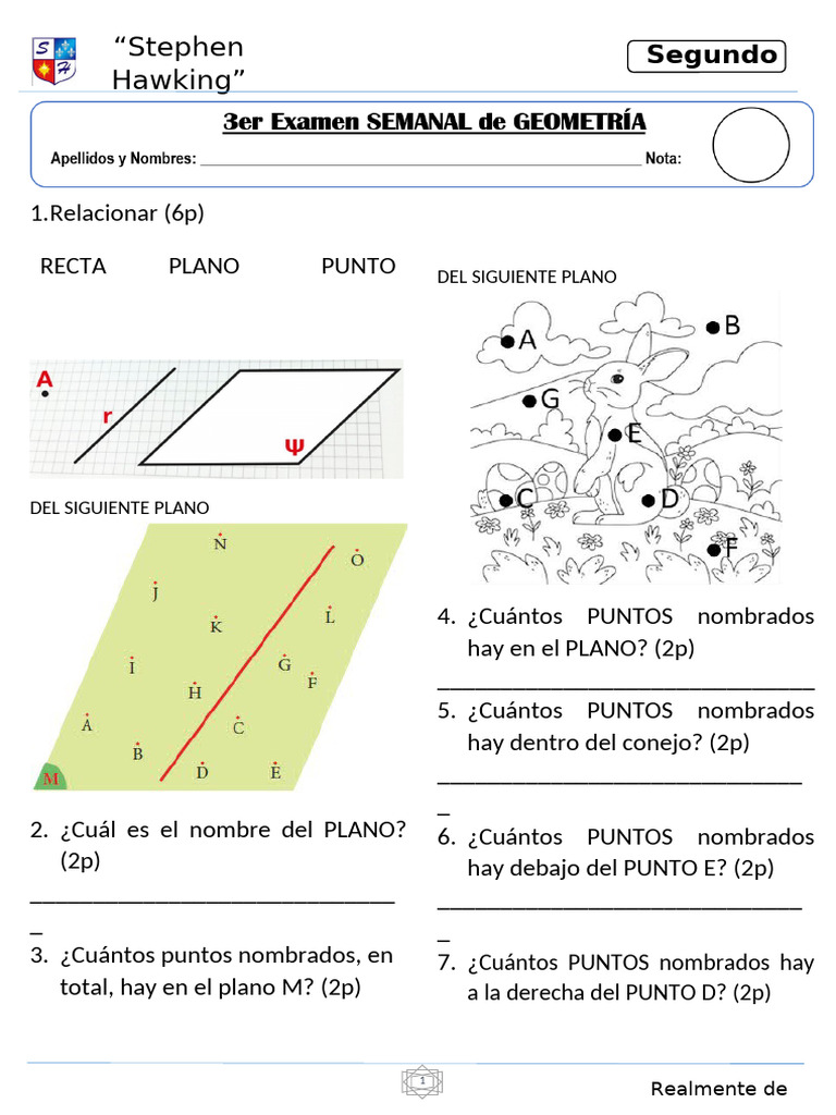 EXAMEN SEMANAL de GEOMETRÍA - 2do Grado | PDF