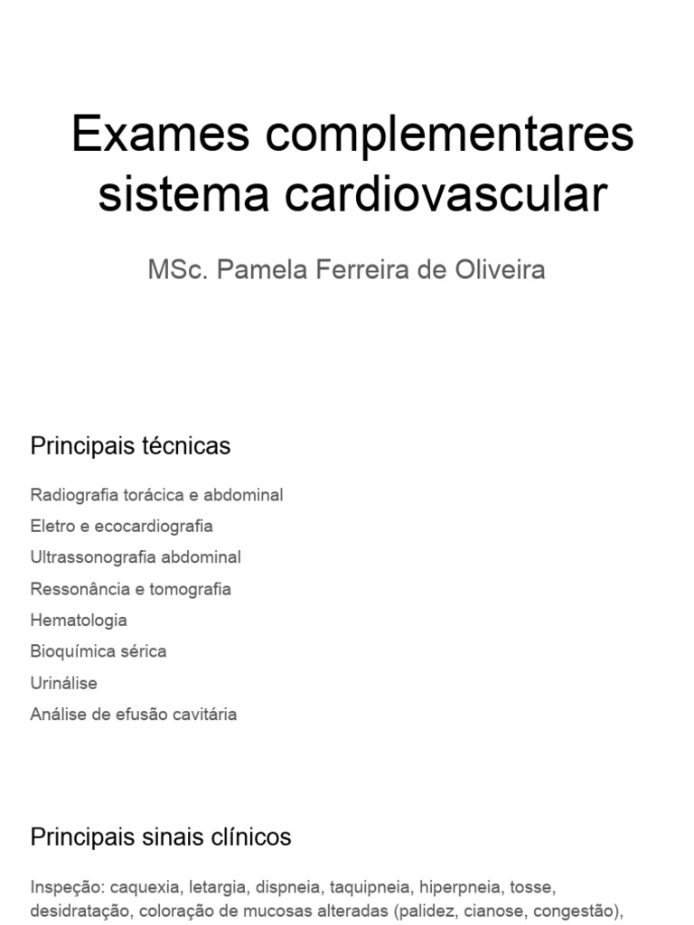 Aula 8 - Exames Complementares - Cardio 1 | PDF