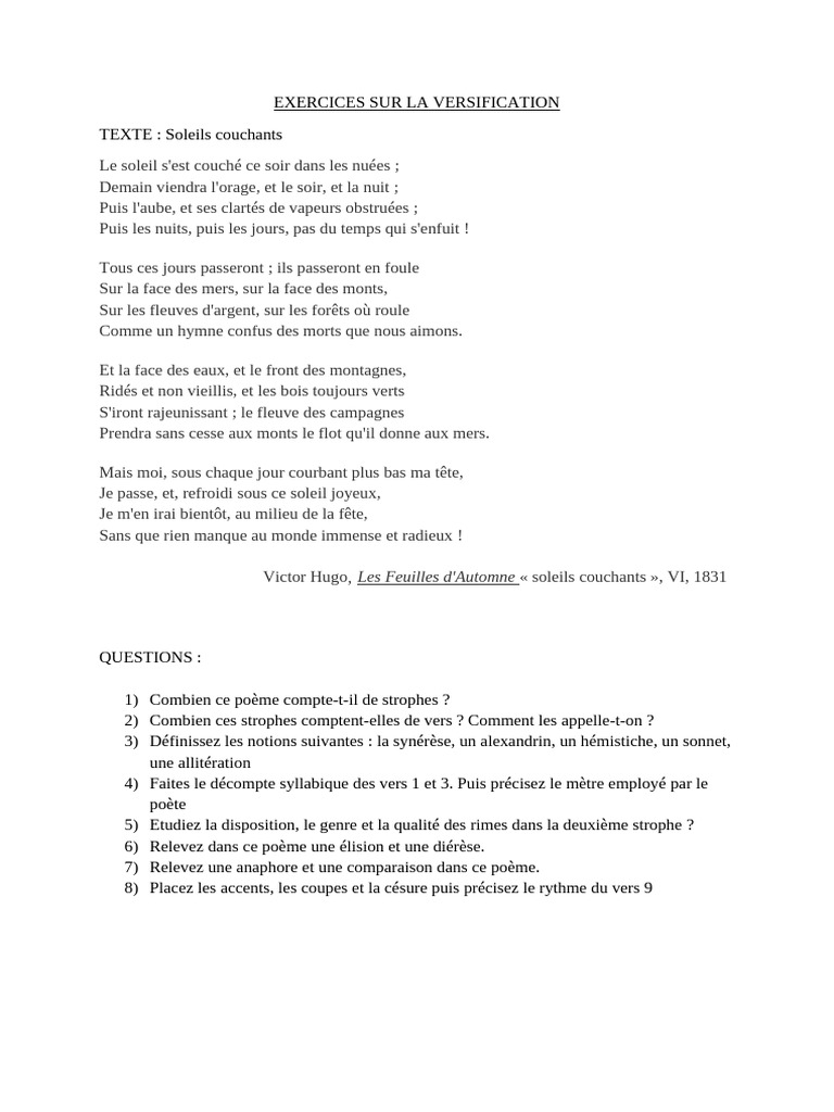 Exercices Sur La Versification | PDF