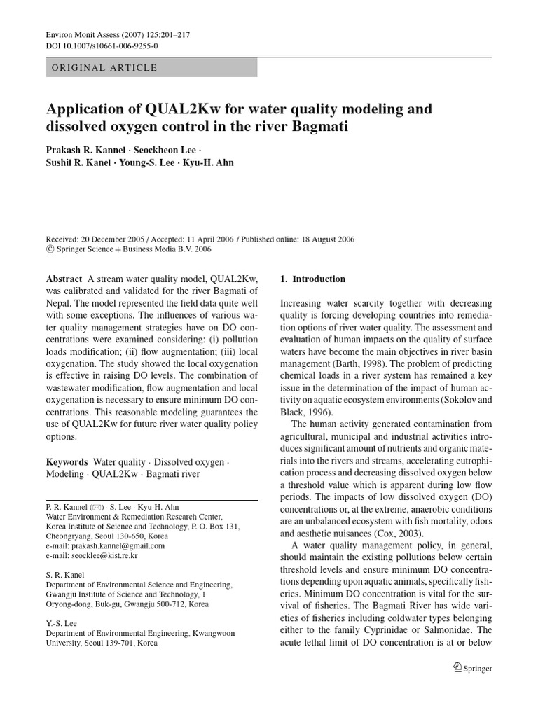Application of QUAL2Kw For Water Quality | PDF
