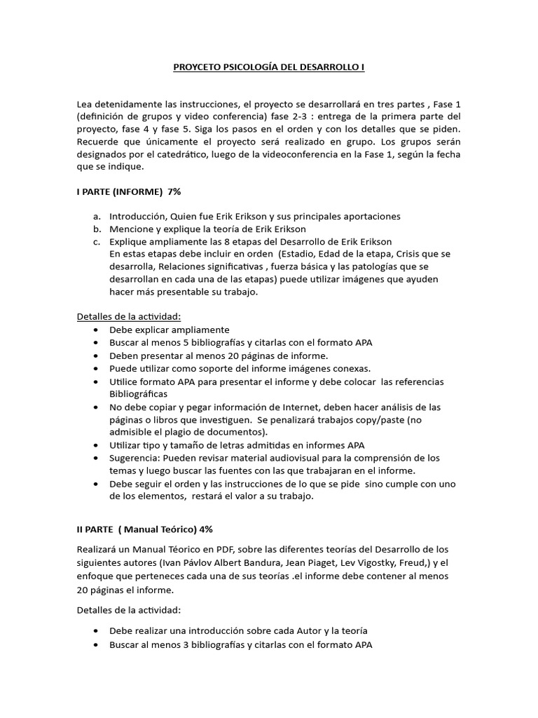Proyecto Psicología del Desarrollo I | PDF | Estilo apa | Sicología