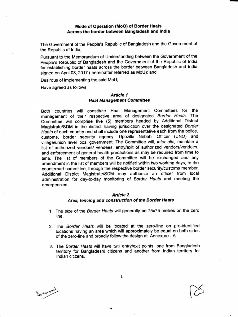 3.mode of Operations (MoO) of Border Haats Between Bangladesh and India ...