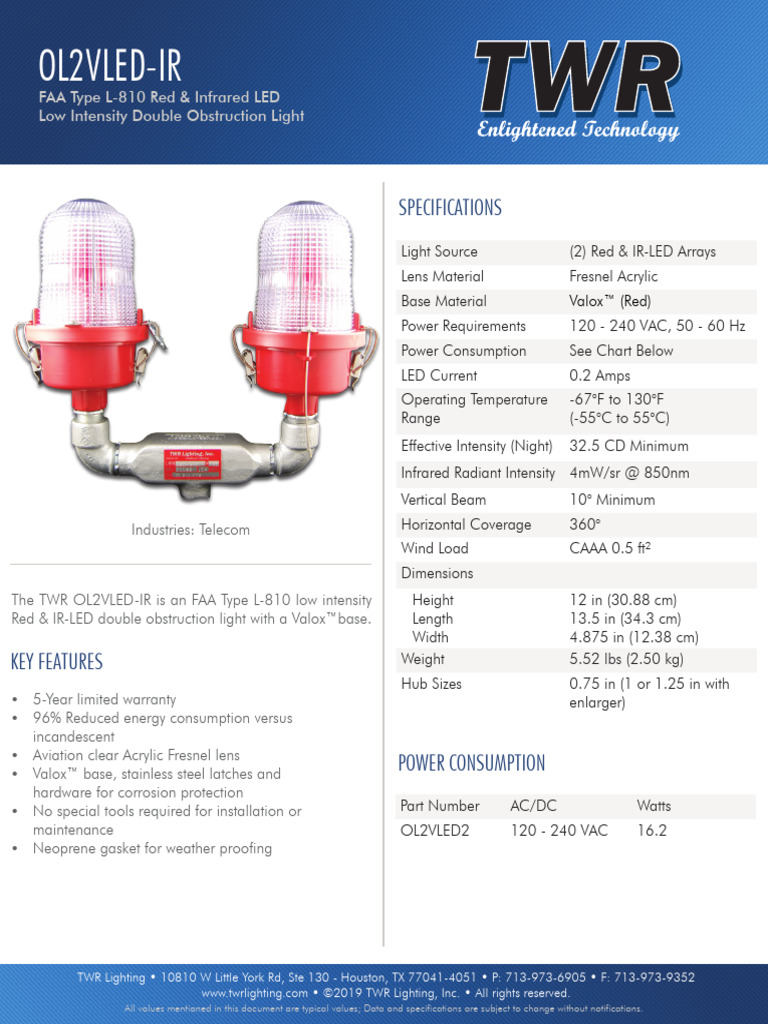 TWR OL2VLED IR L 810 Low Intensity Red & IR LED Obstruction Light ...