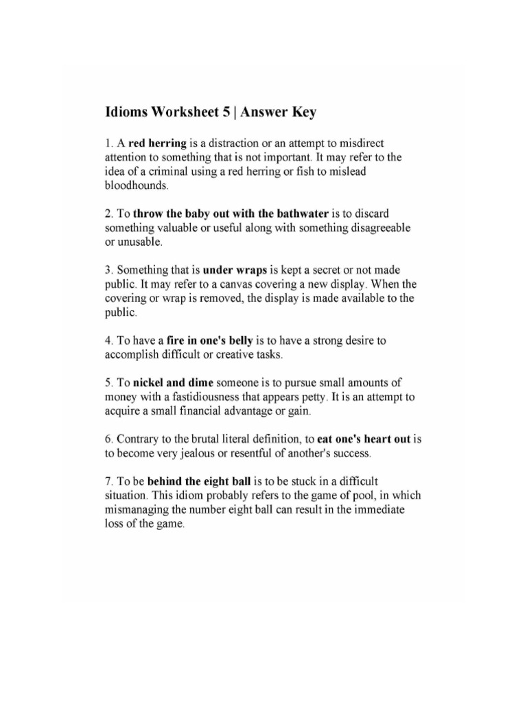 Answer Idioms Worksheet | PDF