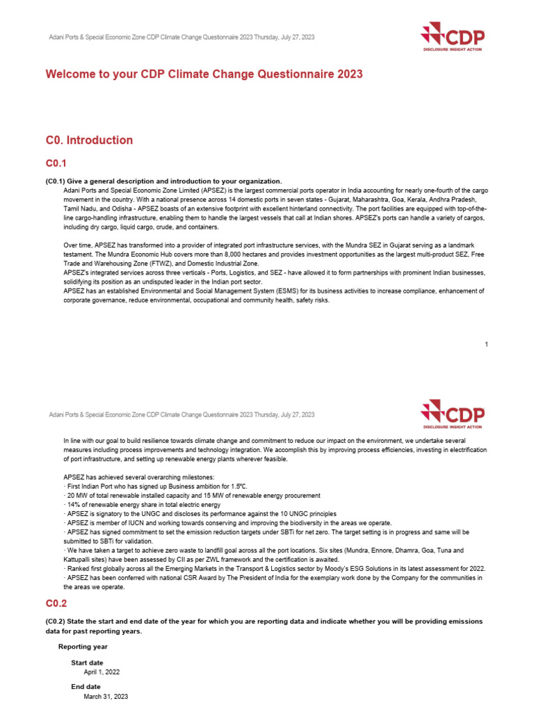 CDP - Climate Change 2023 Response | PDF