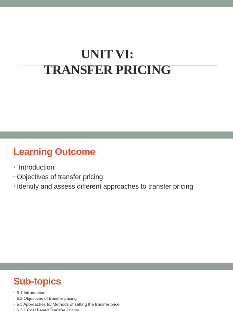 Unit VI - Transfer Pricing | PDF | Pricing | Finance & Money Management
