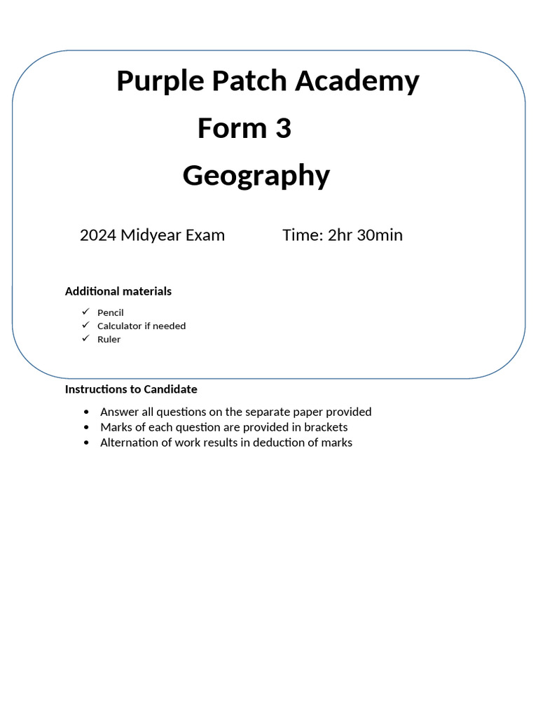 FORM 3 GEOGRAPHY | PDF