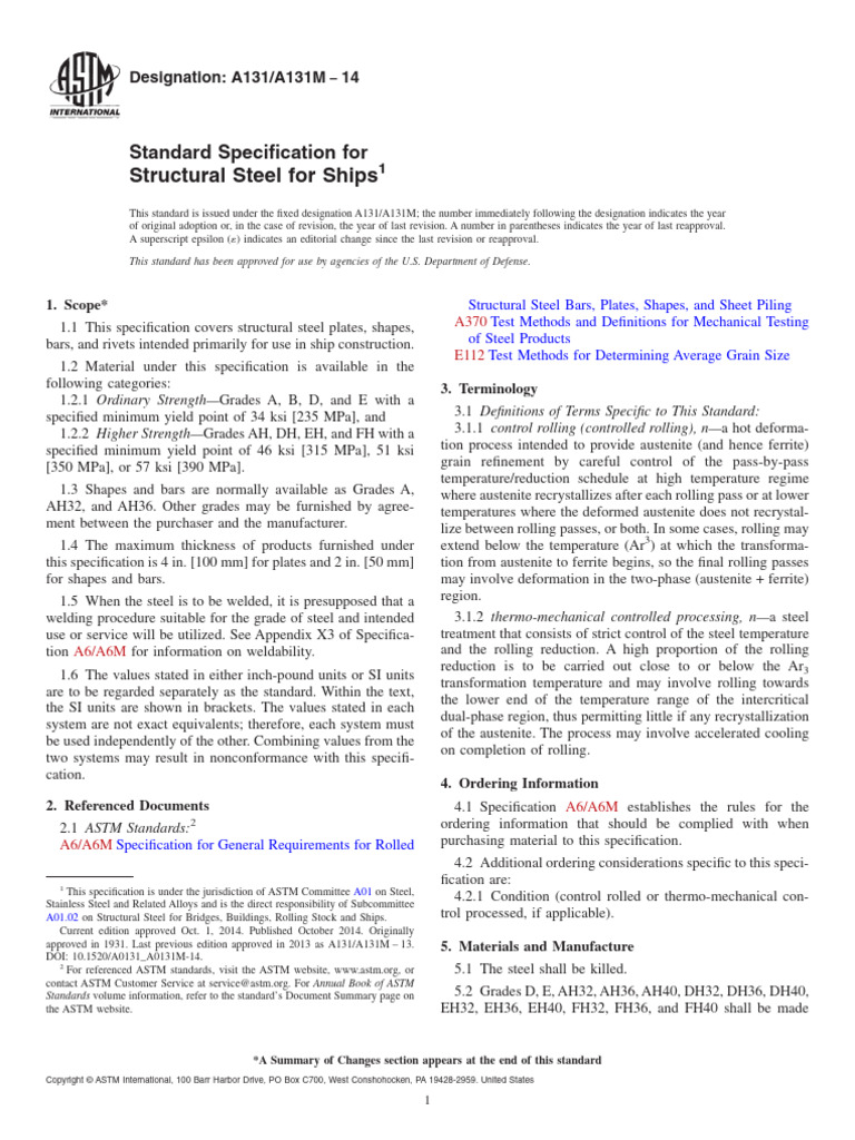 ASTM A 131 2014, Standard Specification | PDF | Steel | Chemical Elements