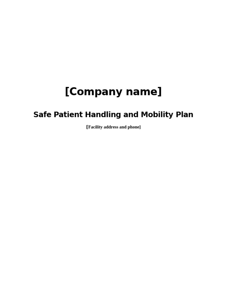 Safe Patient Handling and Mobility Plan | PDF