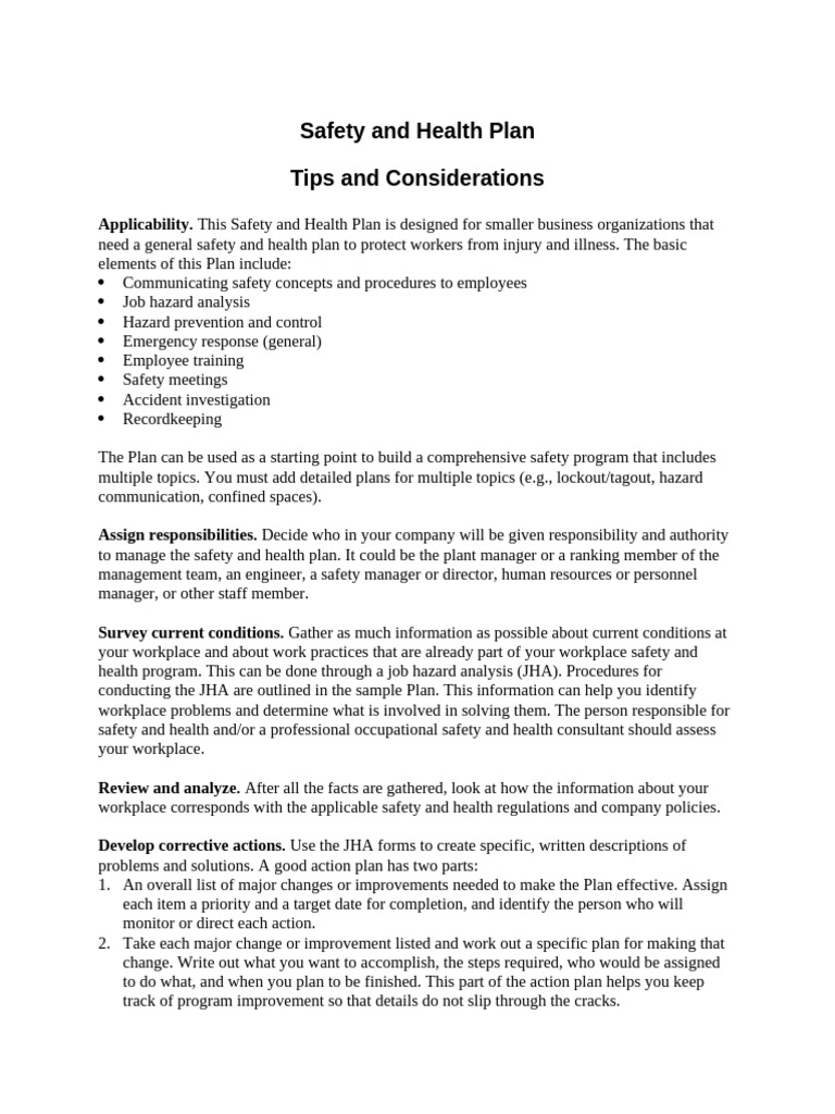 Safety and Health Plan | PDF