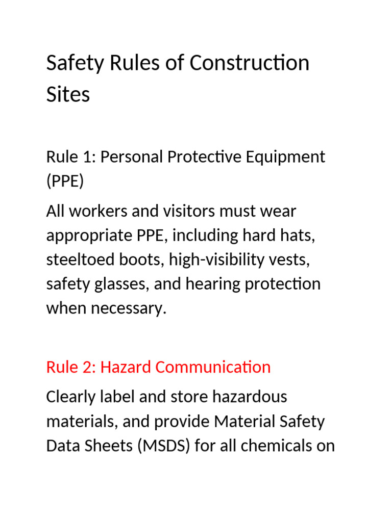 Safety Rules of Construction Sites | PDF