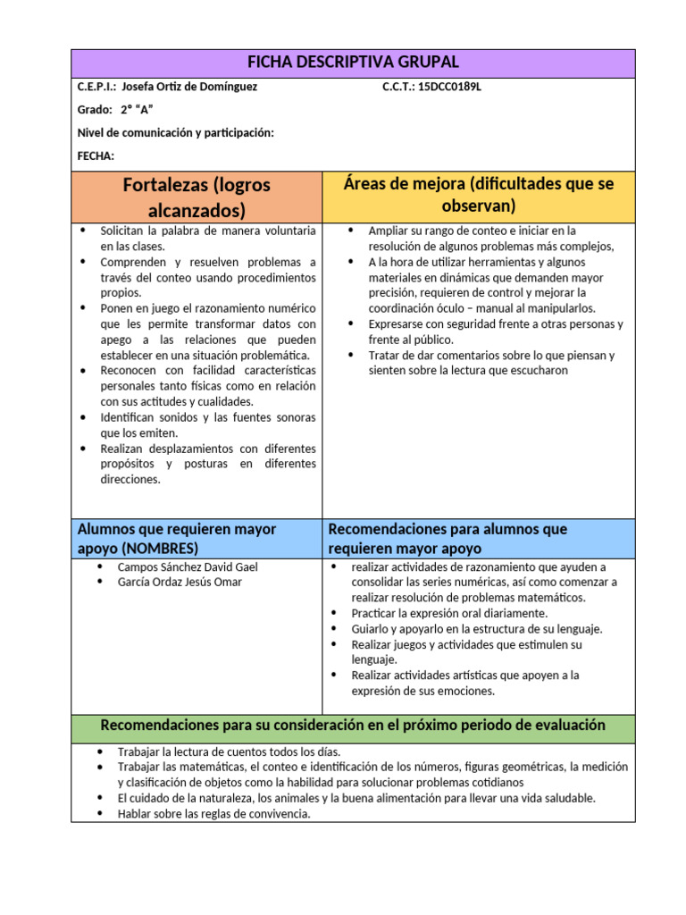 Fichas Descriptivas Editables 1er Grado | PDF | Aprendizaje ...