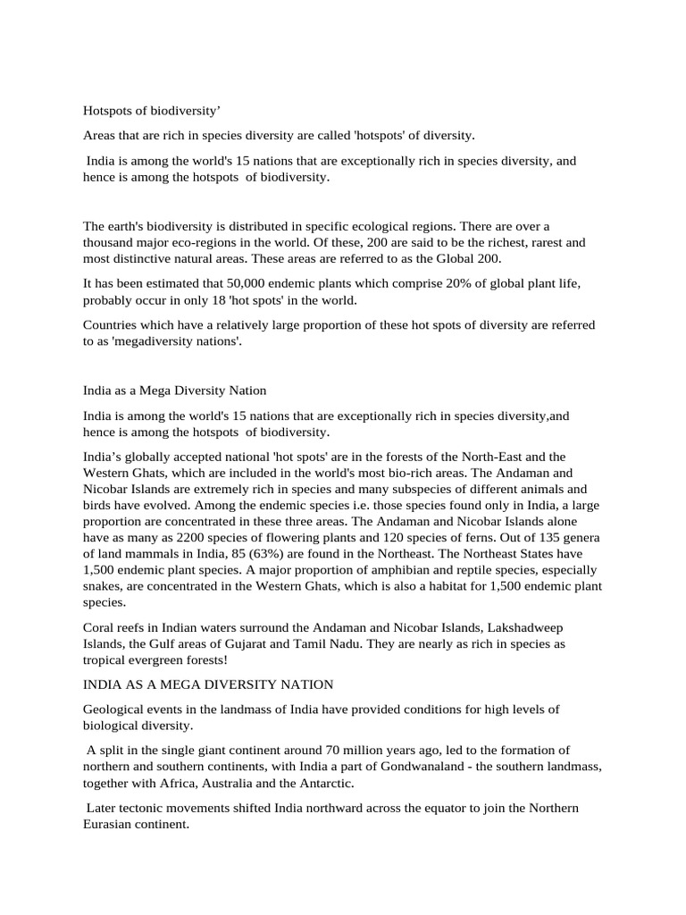 India As A Mega Diversity Nation-Notes | PDF