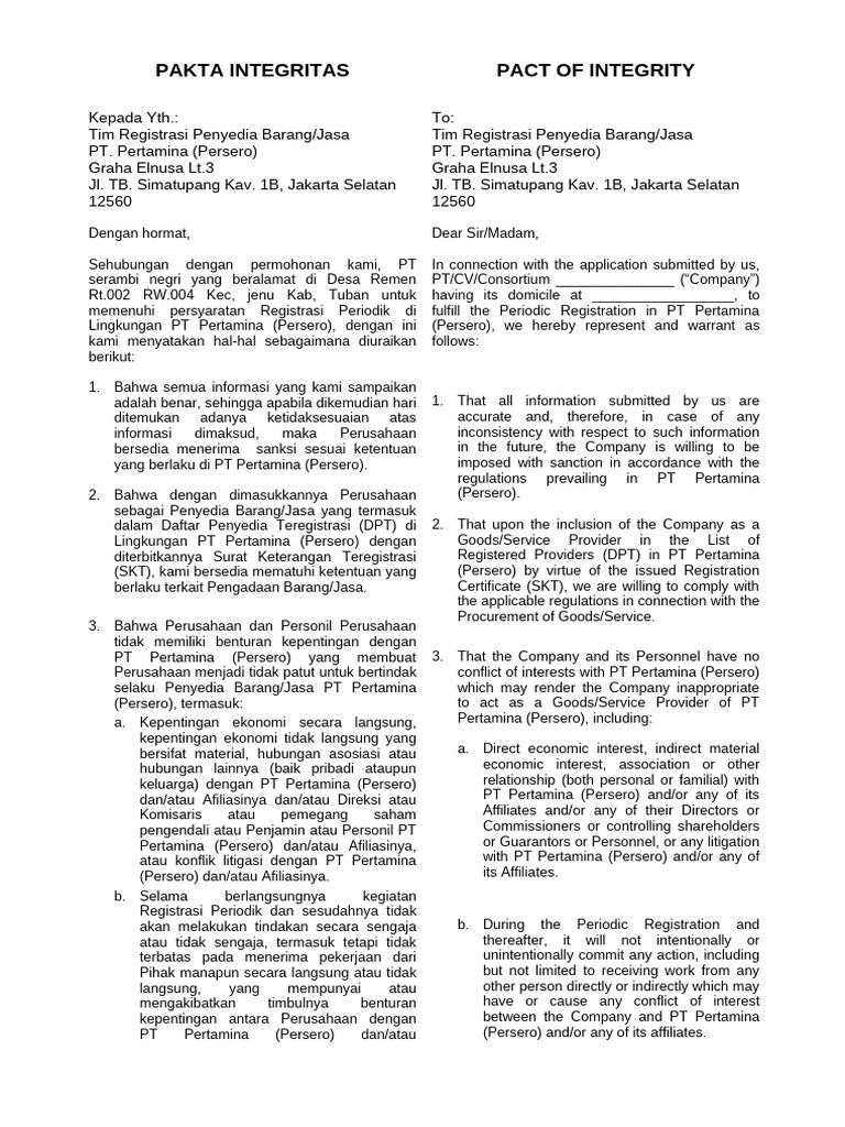 Pakta - Integritas - V02 | PDF