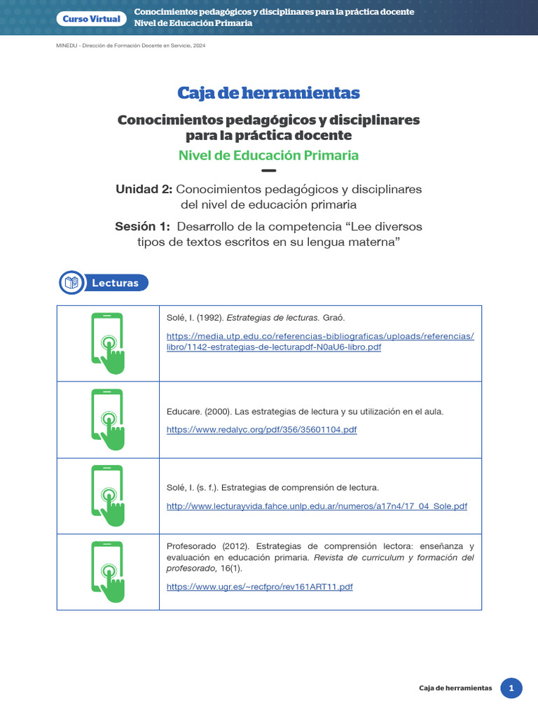 Caja de Herramientas U2S1 - Primaria | PDF
