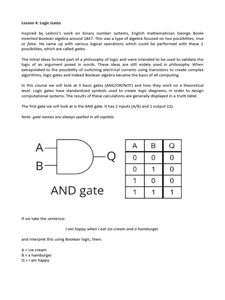 Lesson 4 (Logic Gates) | PDF