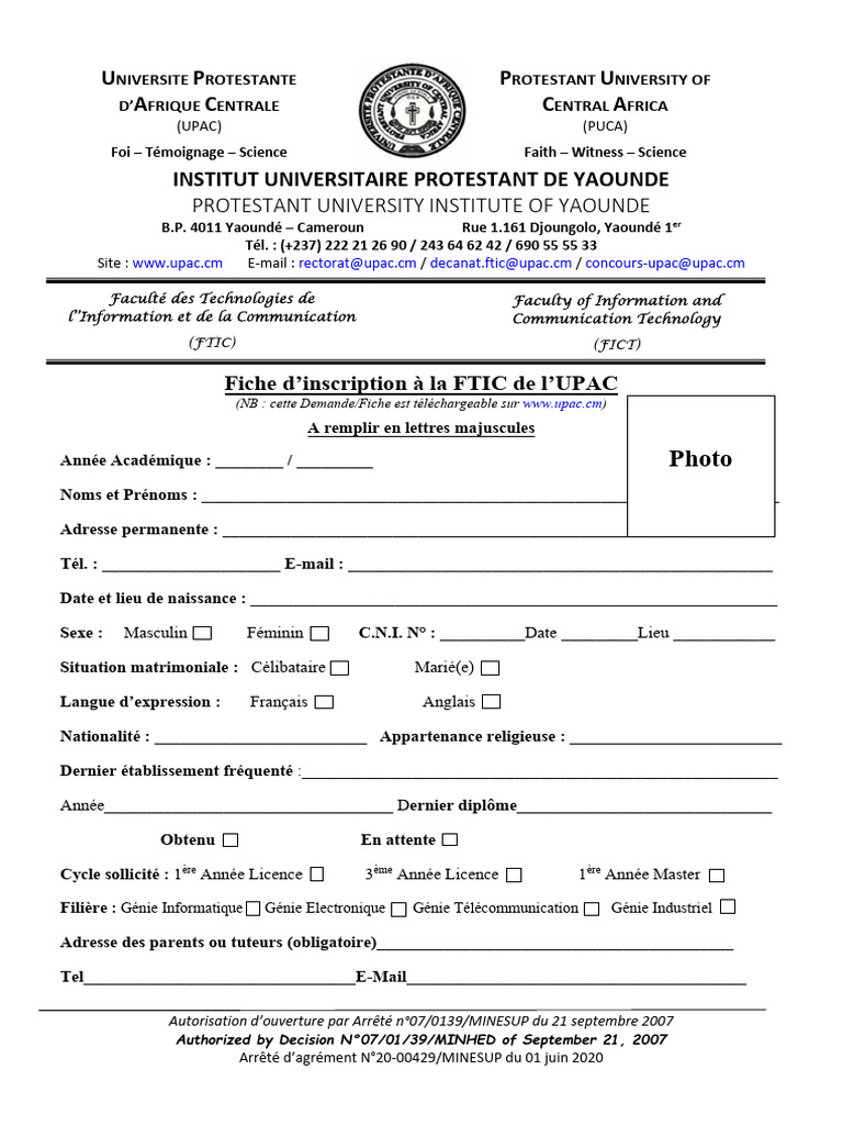 Fiche Dinscription Ftic Juin 2024 | PDF