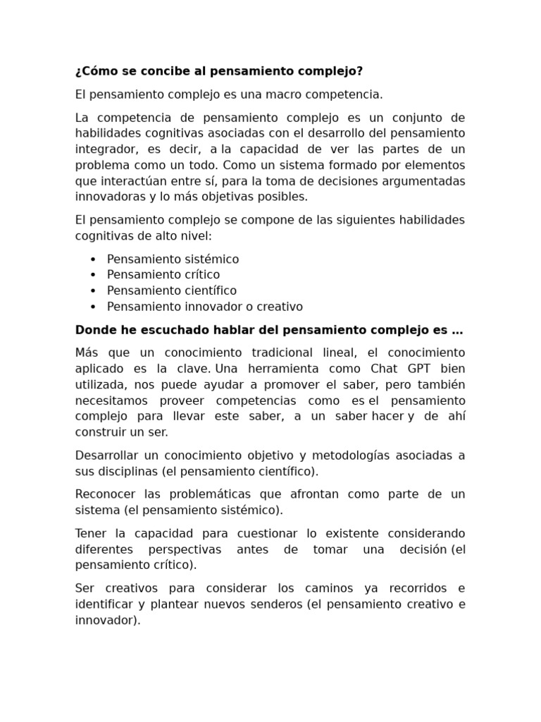 Cómo Se Concibe Al Pensamiento Complejo | PDF