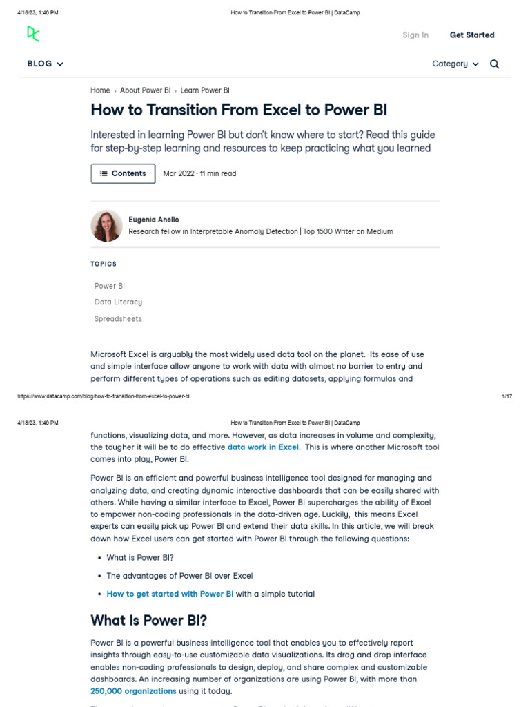 How To Transition From Excel To Power BI - DataCamp | PDF