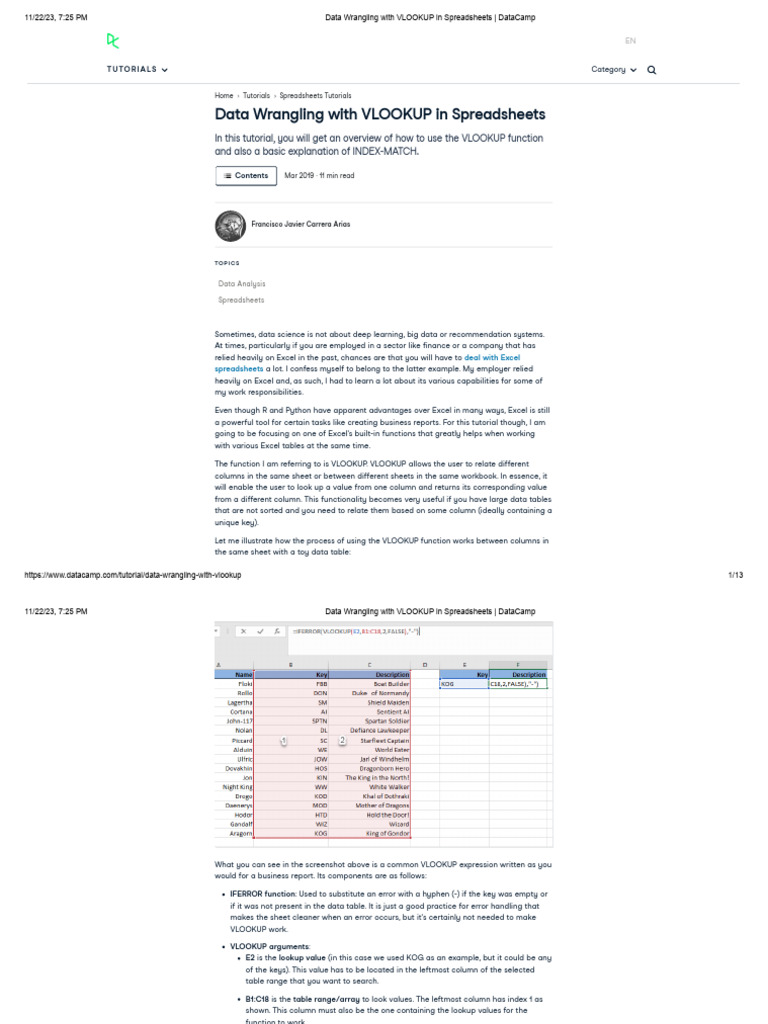 Data Wrangling With VLOOKUP in Spreadsheets - DataCamp | PDF