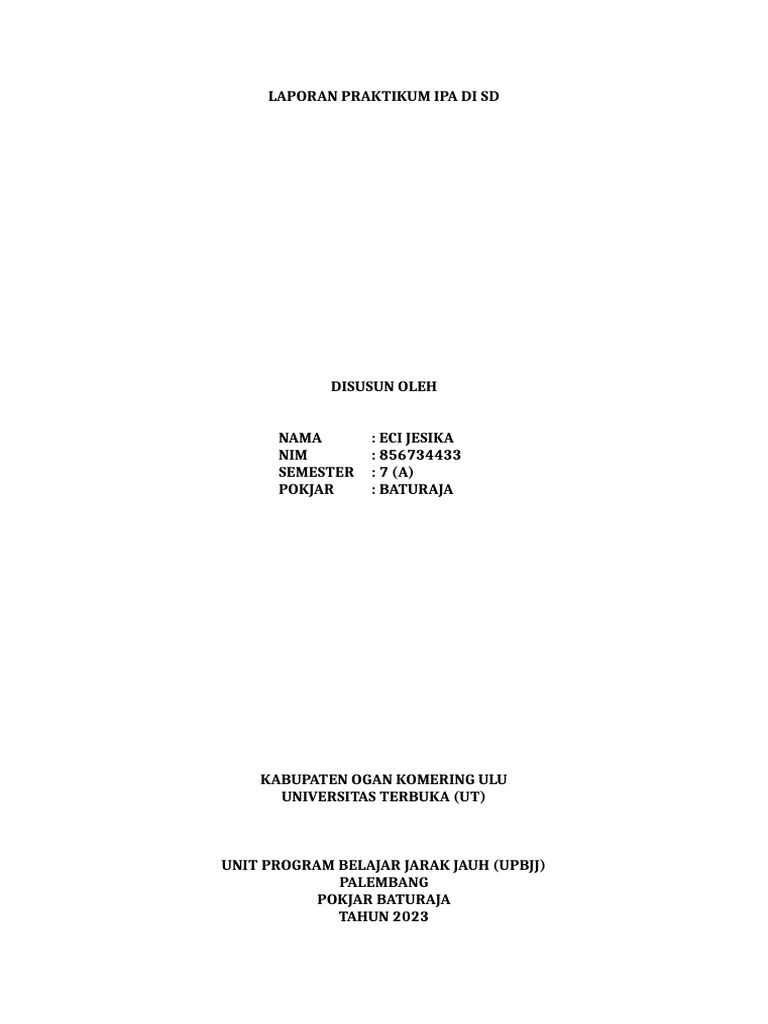 LAPORAN PRAKTIKUM IPA DI SD | PDF LAPORAN PRAKTIKUM IPA DI SD | PDF