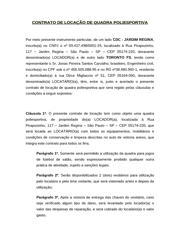 Contrato Quadra | PDF