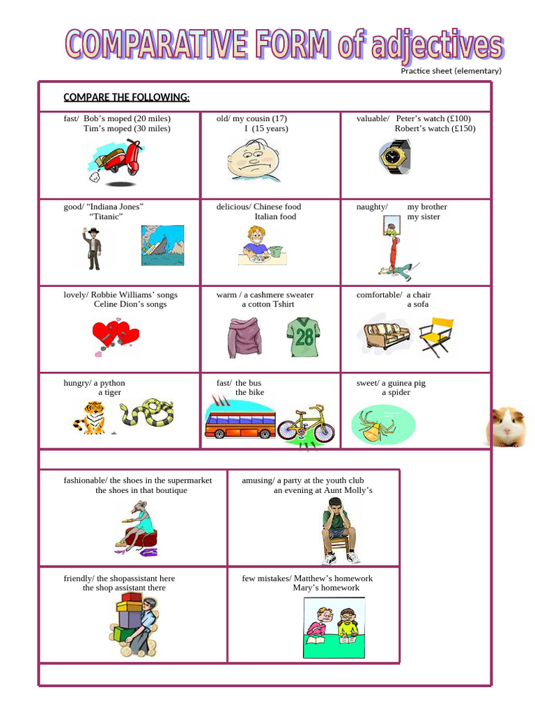 COMPARATIVE Forms of Adjectives - 3 Simple Exercises For Beginners | PDF