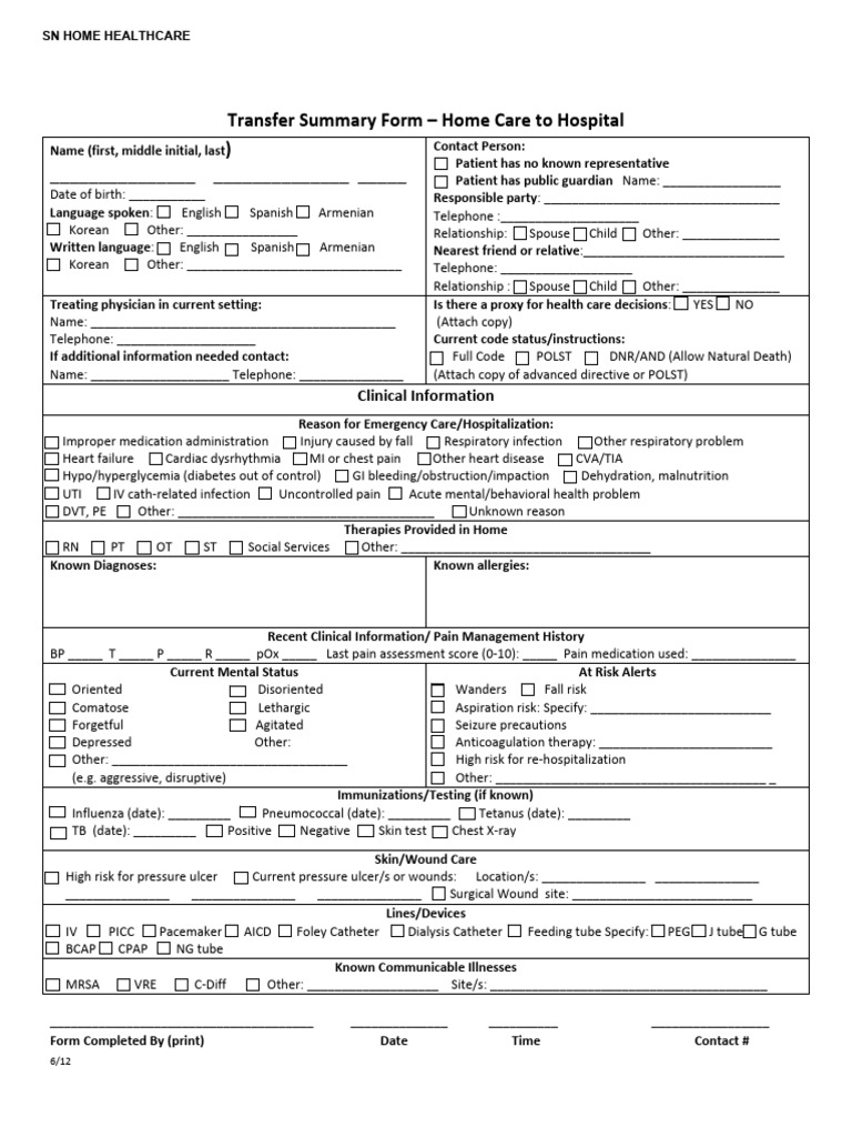 Transfer Summary Form | PDF
