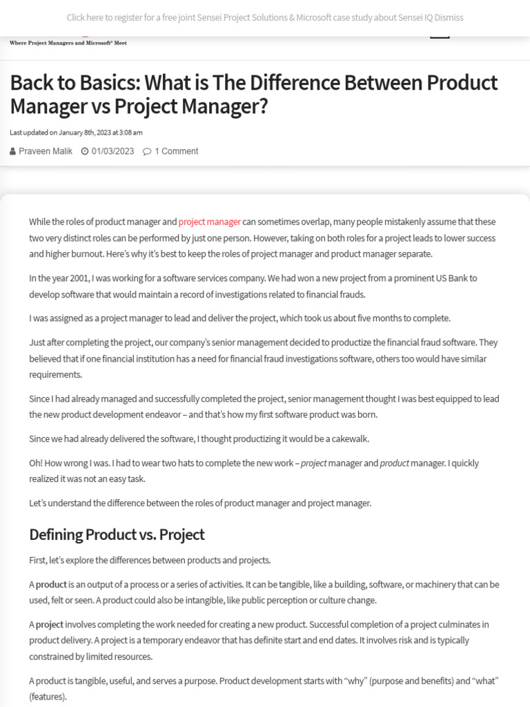 The Difference Between Product Manager and Project Manager | PDF