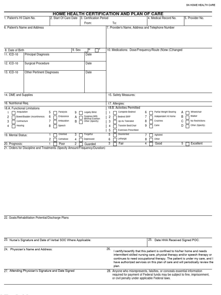 Home Health Certification and Plan of Care | PDF