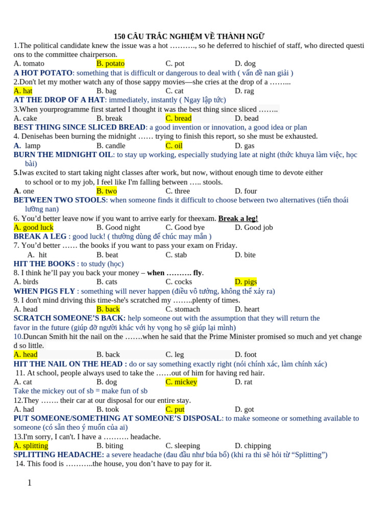 150 CAU Multiple Choice IDIOMS | PDF