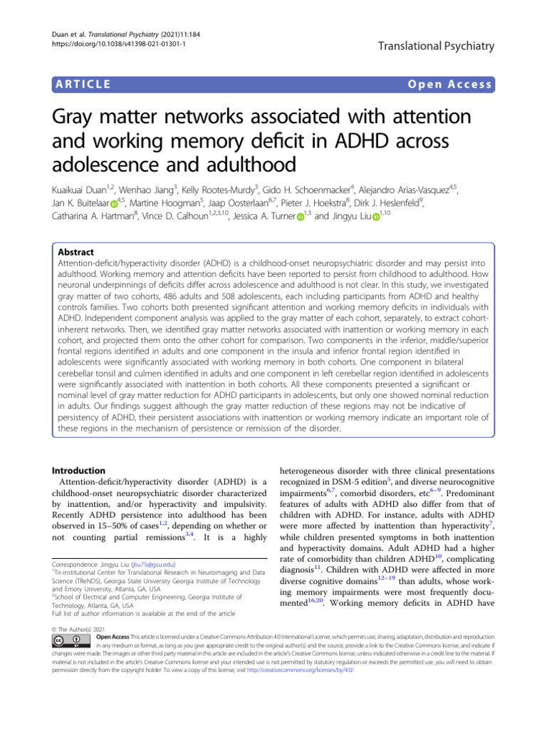 2021 - Gray Matter Networks Associated With Attention and Working ...