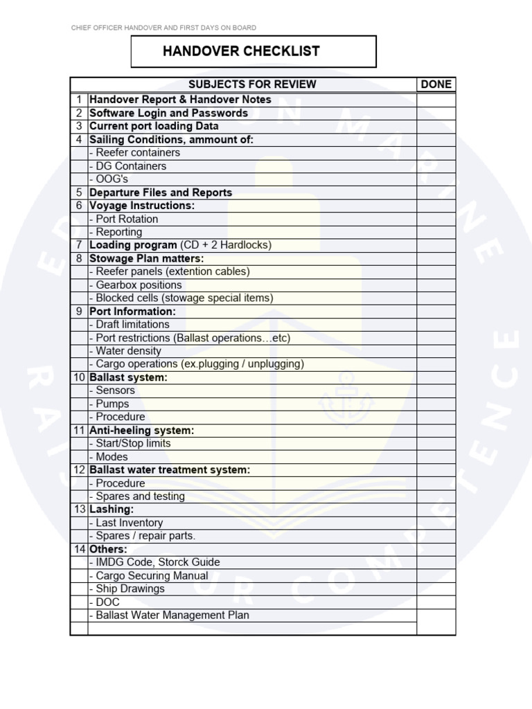 Handover Checklist | PDF