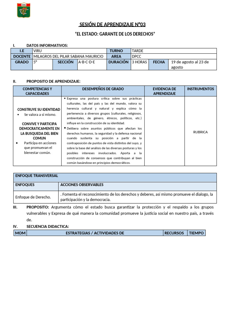 Sesion 03 Proyecto 3 5°grado | PDF