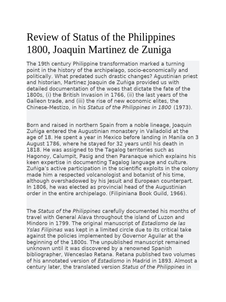 Review of Status of The Philippines 1800 | PDF