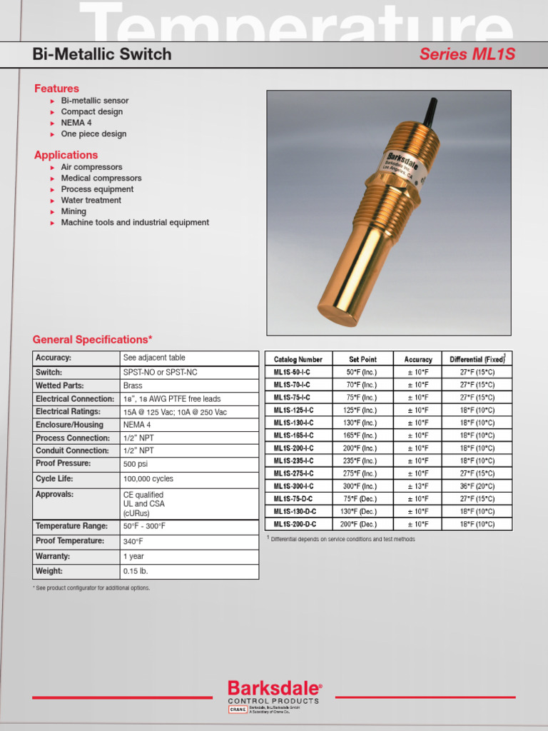 Barksdale ML1S Temp Switches | PDF