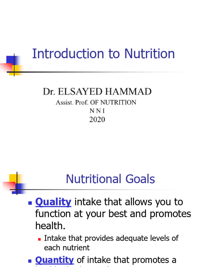 Introduction To Nutrition: Dr. Elsayed Hammad | PDF